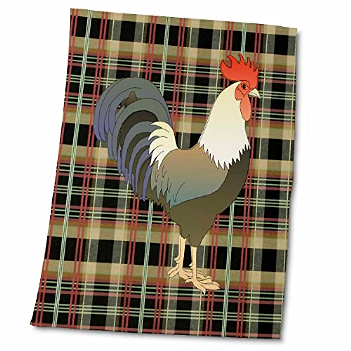 3dRose Image of Olive Greenish Rooster On Black Green Tan Plaid - Towels (twl-237476-2)