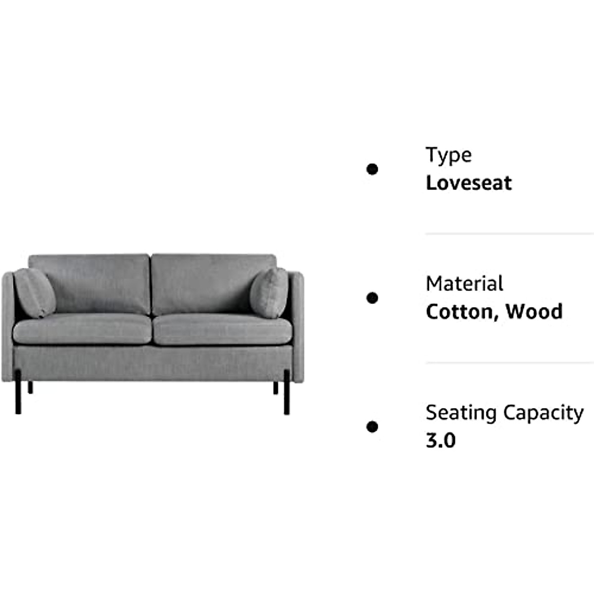 LINLUX 55''W Upholstered Modern Loveseat Sofa Couch for Living Room, Fabric Small Love Seat w/ 2 Pillows and Iron Legs, 2 Seat Small Couches for Small Spaces, Bedroom, Apartment, Office, Grey