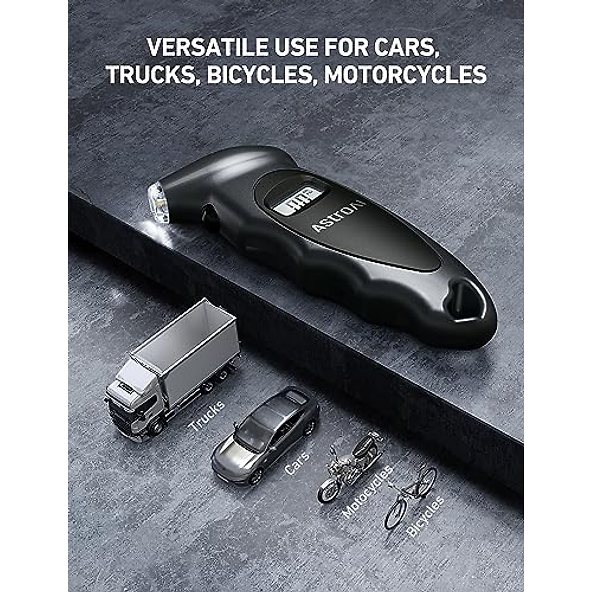 AstroAI Digital Tire Pressure Gauge with Replaceable AAA Batteries, 150 PSI 4 Settings Stocking Stuffers for Car Truck Bicycle Backlit LCD Non-Slip Grip Car Accessories, Black