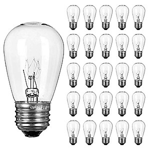 Pack of 26pcs S14 Light Bulbs for String Lights -11 Watt E26 Medium Candelabra Screw Base S14 Warm Replacement Clear Glass Bulbs for Commercial Grade Outdoor Patio Garden Vintage String Lights