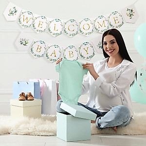 Greenery Baby Shower Banner Eucalyptus Leaves Welcome Baby Banner Sage Green Baby Shower Decoration for Boy Baby Shower Decor Welcome Sign Paper Pennant Hanging for Girl Gender Neutral