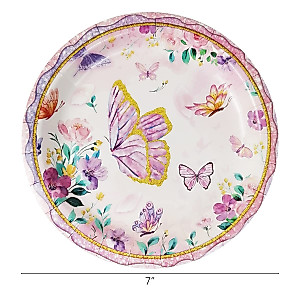 CIEOVO 40 Count Spring Butterfly Floral Flowers Disposable Plates Butterfly Party Paper Dinner Dessert Plates for Spring Themed Wedding Bridal Baby Shower Girl Birthday Party Supplies