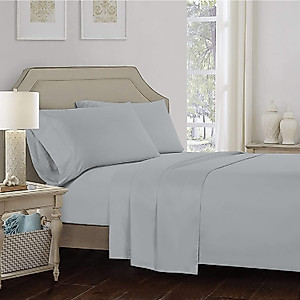 SUPREME ELEGANCE Light Gray 100% Cotton Sheets for Queen Size Bed, Ultra Soft Queen Light Gray Sheet Set, Cool & Breathable Percale Weave Queen Bed Sheets, Fits Mattress Upto 16" Deep Pocket