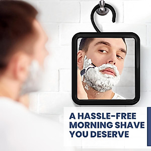 MIRRORVANA Hanging Fogless Shower Mirror for Shaving with 360° Rotatable Swivel Hook - Anti Fog and Shatterproof 6.3" x 6.3" Surface (Black)