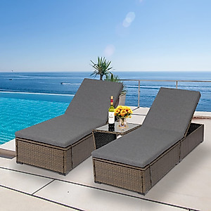 kinbor Outdoor Patio Side Table - Wicker PE Rattan Patio Table, Square Coffee Table with Glass Top and Storage, Outdoor Side/End Table for Deck Pool Garden Lawn Porch (Dark Blonde)