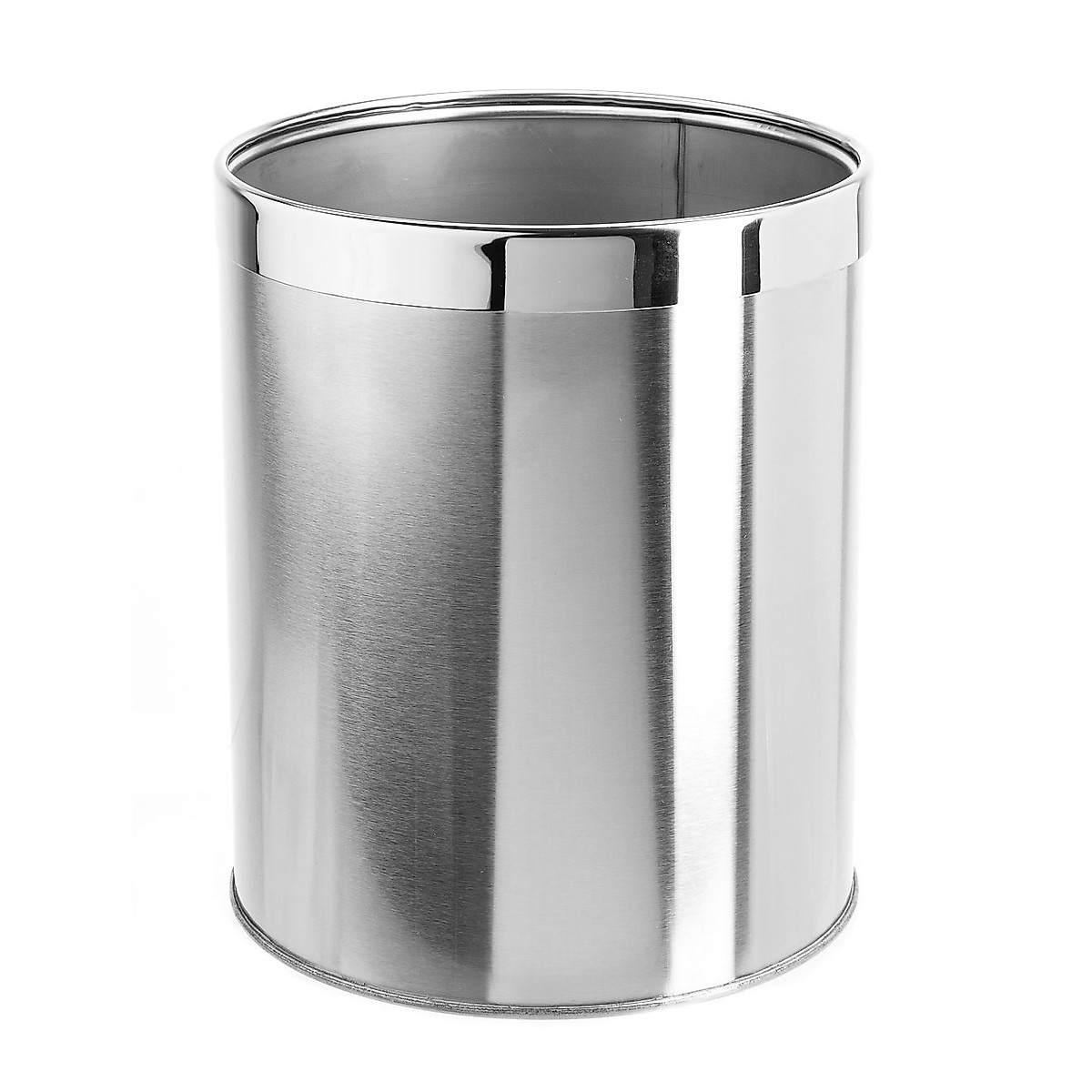 Bennett Small Office Trash Can, Open Top Small Wastebasket Bin, Stainless Steel Garbage Can, Detach-A-Ring' Metal Waste Basket for Powder Room, Bathroom, Home, Modern Home Décor (Dia. 8.8 x H 10.6)