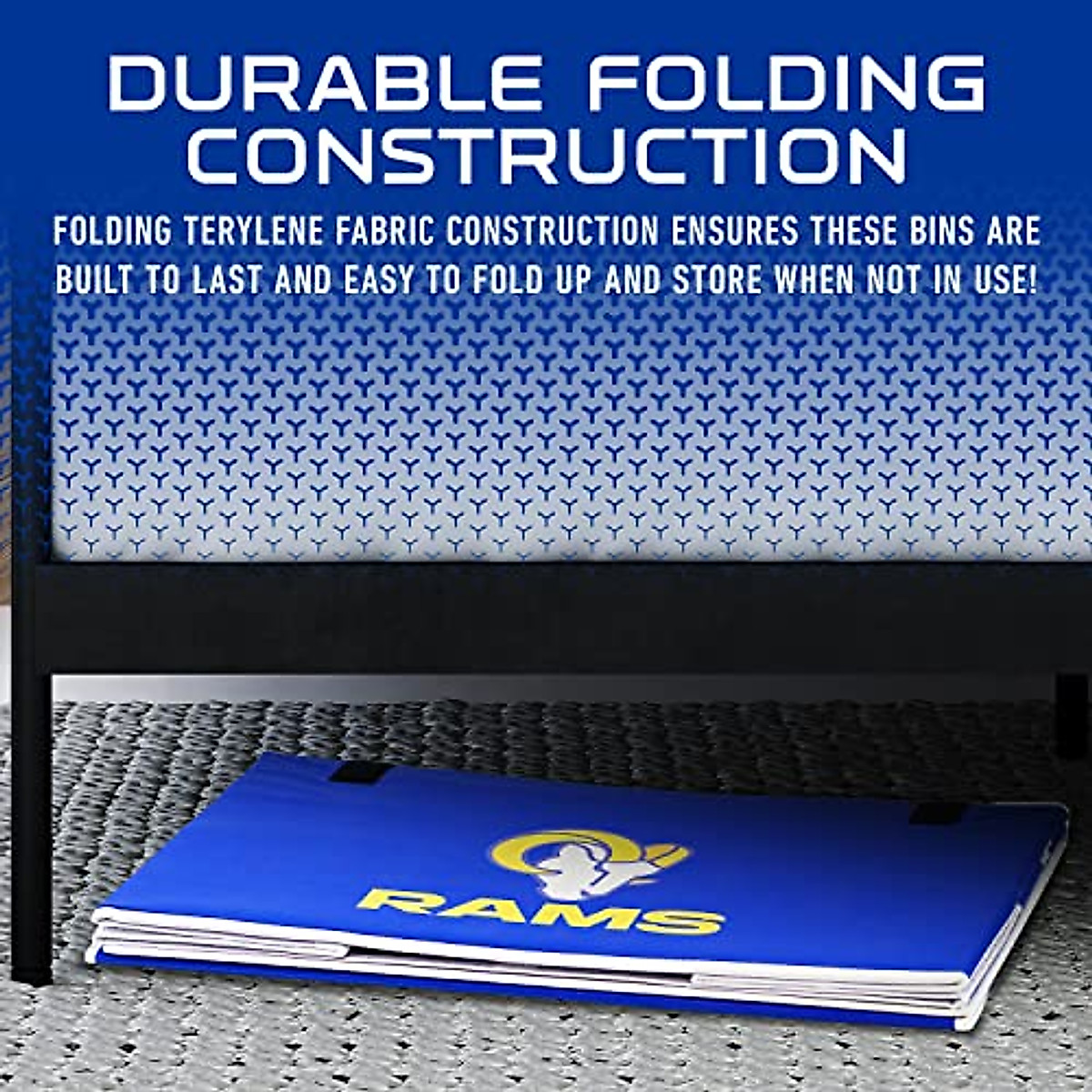 Franklin Sports Los Angeles Rams NFL Storage Footlocker Bin - Small Folding Organizer Container - NFL Office, Bedroom + Living Room Décor - 22" x 14"