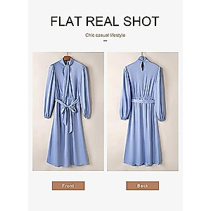 Dokotoo Women's Long Sleeve Satin Dresses Spring Mock Neck Keyhole Elastic High Waist Wedding Guest Evening Party Midi Dress Sky Blue Medium