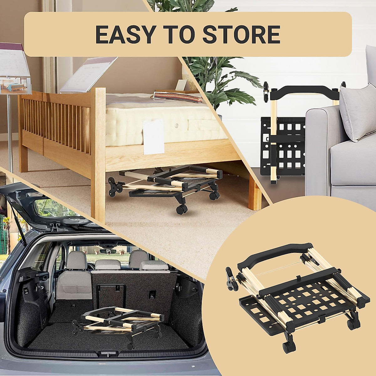 Folding Hand Truck, 200 lbs Durable Luggage cart with All-Terrain Triple Wheels, Multifunctional and Compact Dolly cart with Wheels for Shopping, Moving and Traveling, Gold