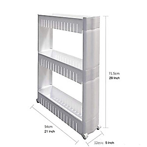HomeRoots 3 Tier Slim Storage Cart with Wheels Mobile Shelving Unit Organizer Slide Out Storage Rolling Utility Organizer Rack for Kitchen Bathroom Laundry Narrow Places, White