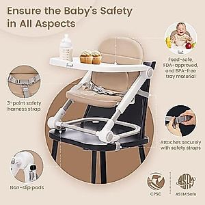 LI’l Pengyu Baby Booster Seat for Dining Table, Portable Travel Dinner Chair with Adjustable Tray and Height, Easy to Assemble and Fold up