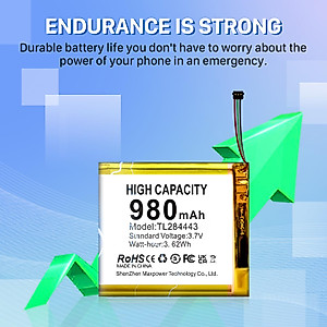 KOOAQQ TL284443 Battery, 980mAh Ultra High Capacity Li-Polymer Battery Replacement Compatible with Nest Learning Thermostat 2nd 3rd Generation, T3007ES, T3008US, T4000ES, A0013 with Repair Tools