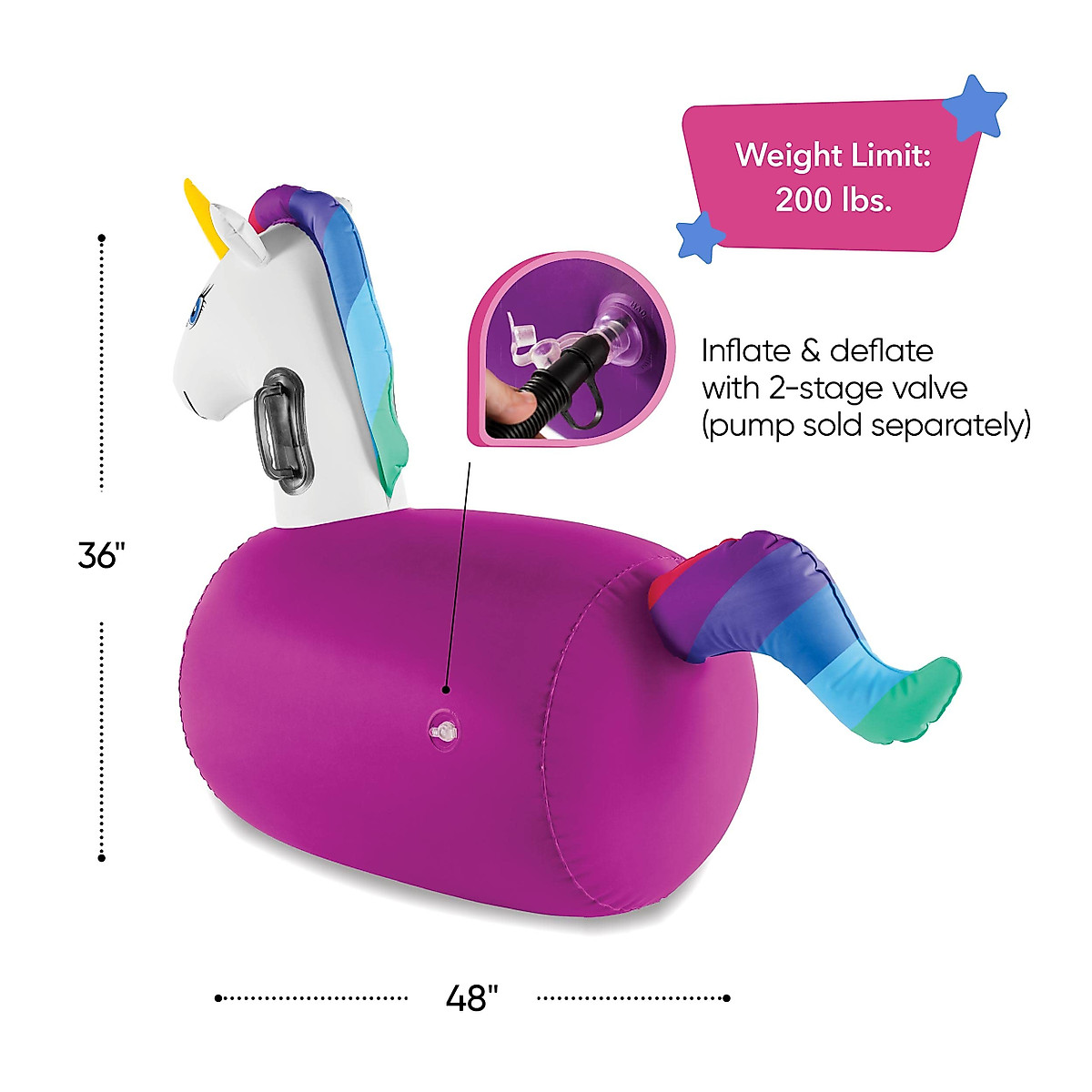 Hearthsong Hop N Go Inflatable Unicorn Riding Bouncy Hopping Toys for Kids Ages 5+ - Ride On Bouncer Animal Hopper Jumping Toys for Outdoor Games (2 Pack)