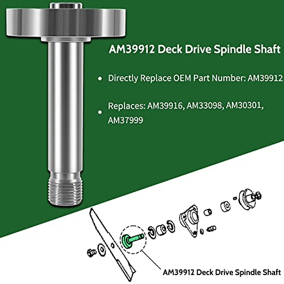 Bzsunway Replace for John Deere AM39912 Deck Drive Spindle Shaft Compatible with F510 F525 SRX75 SRX95 STX30 STX38 Lawn Mowers Garden Tractors