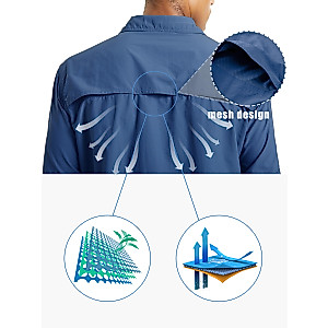 TACVASEN Men's Tactical Shirts Quick Dry UV Protection Long Sleeve Hiking Fishing Button Shirts Royal Blue, L