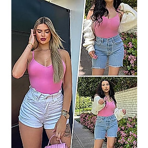 SHAPERX Bodysuit for Women Tummy Control Shapewear Seamless Sculpting Thong Body Shaper Tank Top,SZ5215-Pink-S/M