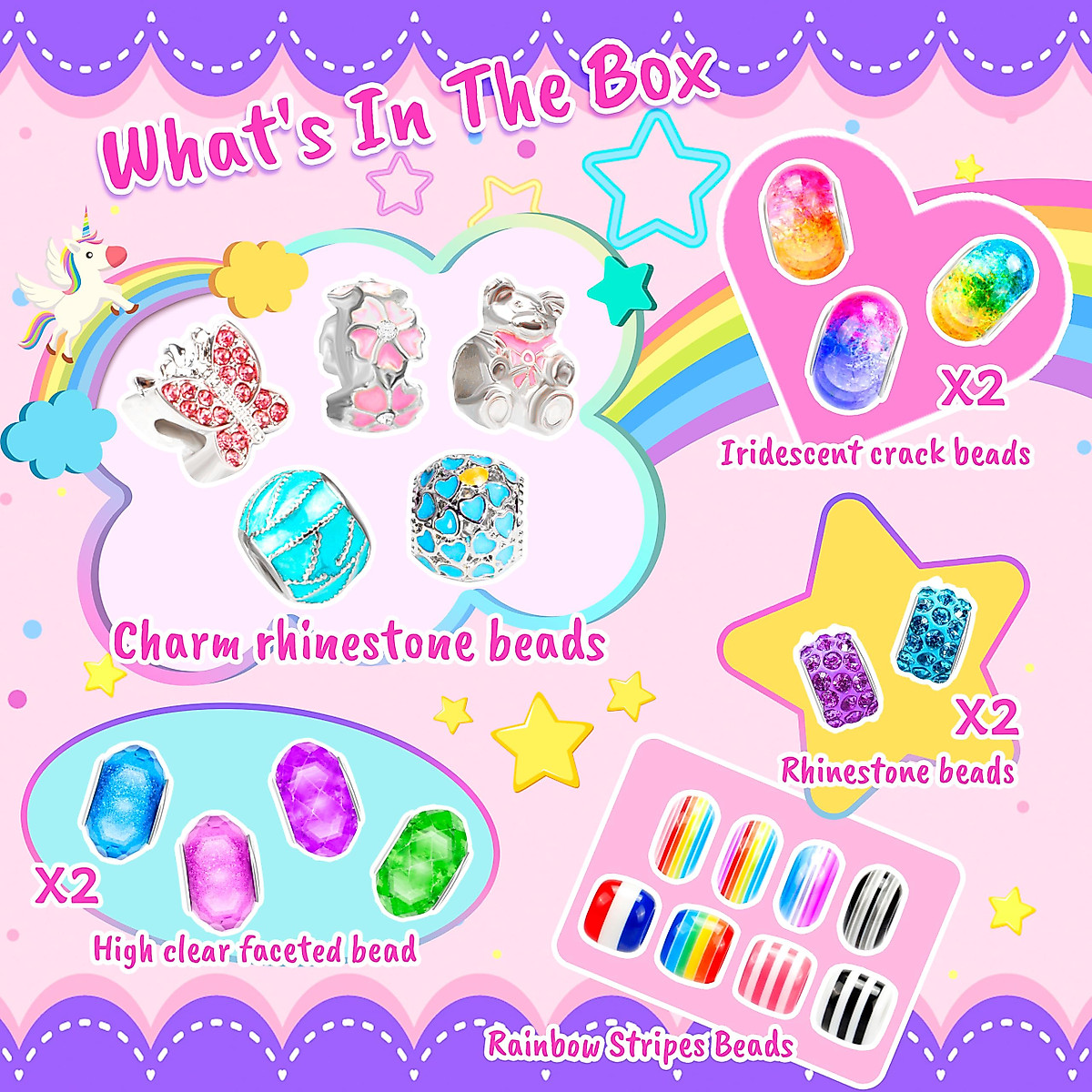 AMAZING TIME 130 Pieces DIY Charm Bracelet Making Kit Including Jewelry Beads, Snake Chains for Girls Teens Age 8-12 Unicorn Mermaid Gifts Christmas Stocking Stuffer