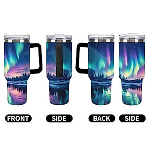 Northern Lights Tumbler with Handle Travel Mug Water Bottle Tea Coffee Cup Black-style
