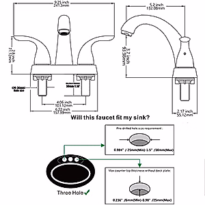 Phiestina Brushed Gold 4 Inch Centerset 2 or 3 Holes 2 Handle Bathroom Faucet, Bathroom Faucet with Copper Pop Up Drain and Water Supply Lines, BF008-5-BG