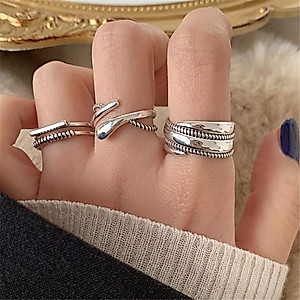 Jemant Ring For Women Adjustable Silver Hip Hop Kpop Fashion Twist Chain Rope Unique 3 Pc Stacked Ring Set (Silver)