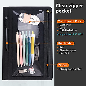 Trifold Cover for Rocketbook Fusion, Panda, Everlast, Letter Size, Multi A4 Size Notebook Case with Pen Loop, Waterproof Fabric, Zipper Pocket, Business Card Holder, 8.5" x 11"inch (Black)