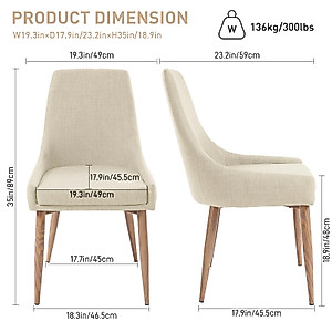 E&D FURNITURE Dining Chairs, Accent Living Room Chair Set of 2 Beige Kitchen and Dining Room Chairs with High Back 2 Pack Fabric Dining Chairs Sillas para Comedor Upholstered Dining Metal Leg Chairs
