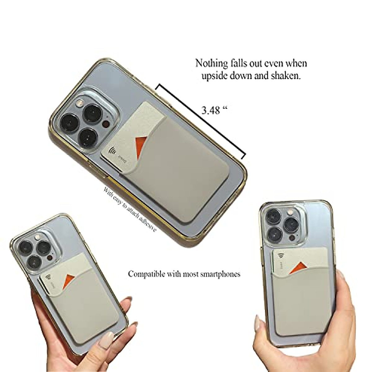 Phone Card Holder | Stick on Premium Quality Card Holder for Back of Phone | Holds up to 3-4 Cards | Compatible with All Smartphones with a Flat Back | Great Color Selection (Orange, Black)