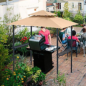 MASTERCANOPY  8 x 5 Grill Gazebo Outdoor BBQ Gazebo Canopy with 2 LED Lights (Khaki)