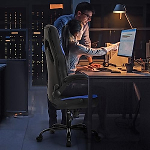 Sweetcrispy Computer Gaming Desk Chair - Ergonomic Office Executive Adjustable Swivel Task PU Leather Racing Chair with Flip-up Armrest for Adults, Kids, Men, Girls, Gamer, Black Blue