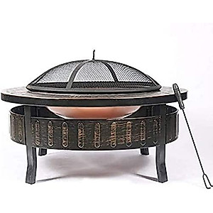 LEAYAN Garden Fire Pit Large Bonfire Wood Burning Patio Coal Grill Firepit for Grill Charcoal Grill with Spark Screen Poker with Cover BBQ Cooking for Camping Backyard Portable Grill Barbecue Rack