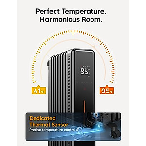 Dreo Oil Filled Radiator Heater, 1500W Electric Heaters for Indoor Use, Safety Heat for Large Room with Remote, 8 Fins, 4 Modes, Digital Thermostat, Overheat & Tip-Over Protection, 24H Timer, Quiet