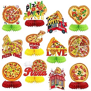 Weekgrat 12 Pcs Pizza Party Honeycomb Centerpieces Decorations Pizza Birthday Party Favors Table Sign for Birthday Baby Shower Food Party Supplies