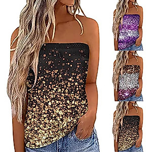 Gerichy Womens Tops Dressy Casual, Blouses for Women, Shirts for Women, Women's 4th of July Tops American Flag Print Off The Shoulder Tube Top Dressy Casual Blouses Tops