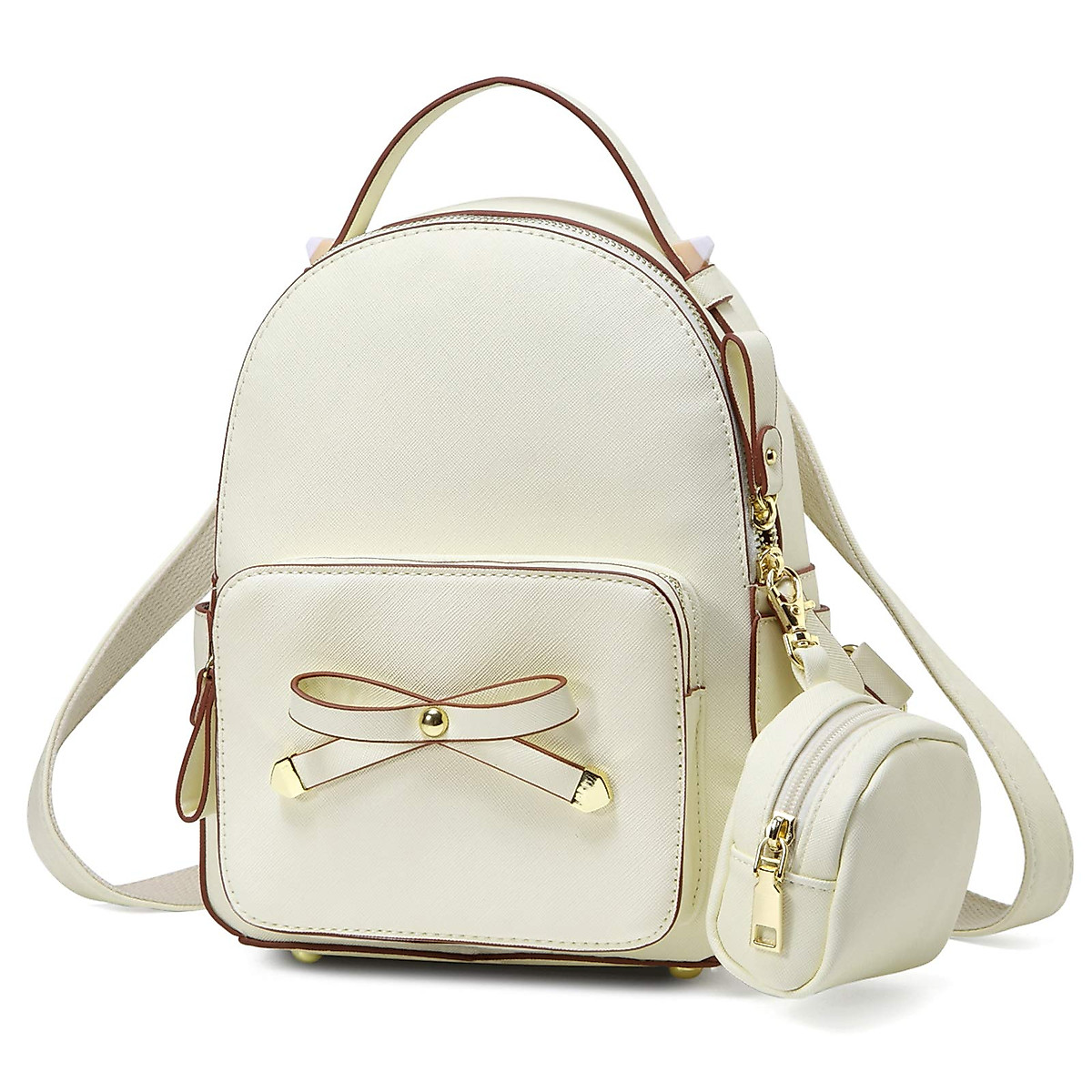 VASCHY Backpack Purse Cute Small Bow-knot Mini Backpack for Women with Detachable Coin Pouch Gift Beige