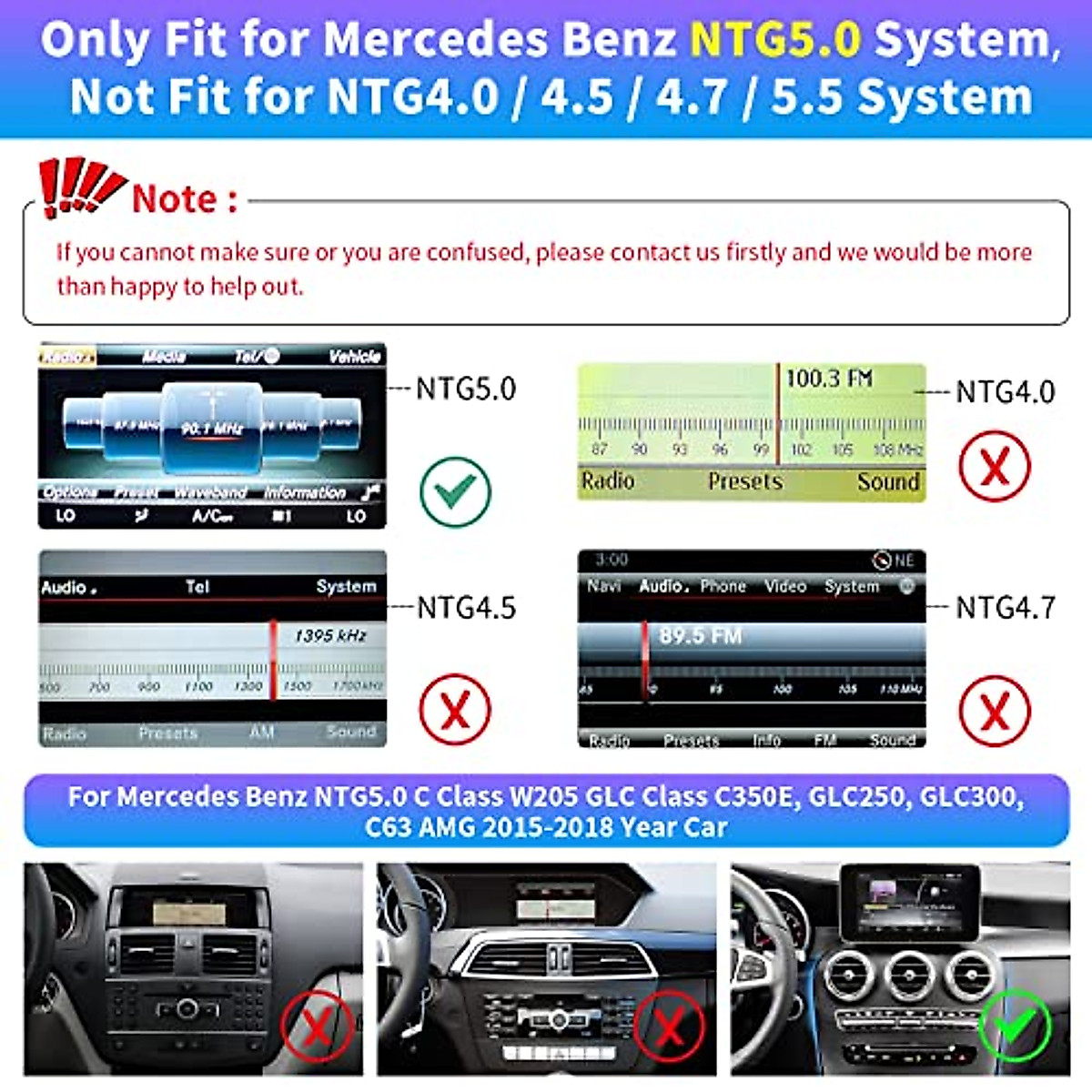 Road Top Wireless Carplay Retrofit Kit Decoder for Mercedes Benz NTG5.0 C Class W205 GLC 2015-2018 Year Car, Support Wireless Android Auto, Mirrorlink, Reverse Camera