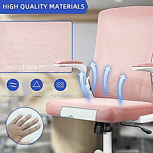 MUZII Task Chair with Arms, Ergonomic Mesh Office Chair, Computer Desk Chair Swivel Office Chair with Flip-up Arms and Adjustable Lumbar Support, Pink