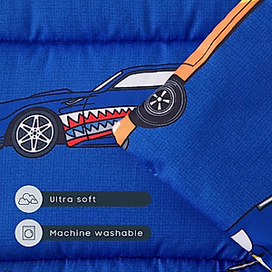 Wake In Cloud - Nap Mat with Removable Pillow for Kids Toddler Boys Girls Daycare Preschool Kindergarten Sleeping Bag, Sports Race Cars Supercars on Blue, 100% Soft Microfiber