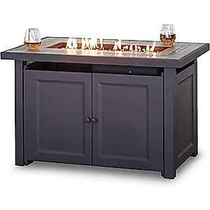 Sunjoy 40" Propane Fire Pit for Outside Rectangular Ceramic Tile Table Top Gas Smokeless Fire Pits Table with Lid and Lava Rocks