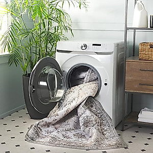 SAFAVIEH Tucson Collection Area Rug - 4' Square, Beige & Grey, Persian Medallion Design, Non-Shedding Machine Washable & Slip Resistant Ideal for High Traffic Areas in Living Room, Bedroom (TSN102B)