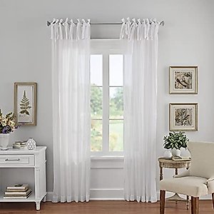 Elrene Home Fashions Jolie Crushed Semi-Sheer Window Curtain, Adjustable Tie-Top Single Panel, 52" x 108" (1 Panel), White