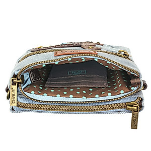 CHALA Double Pocket Xbody Women RFID Protected Canvas Crossody Purse with Adjustable Strap - Turtle - denim