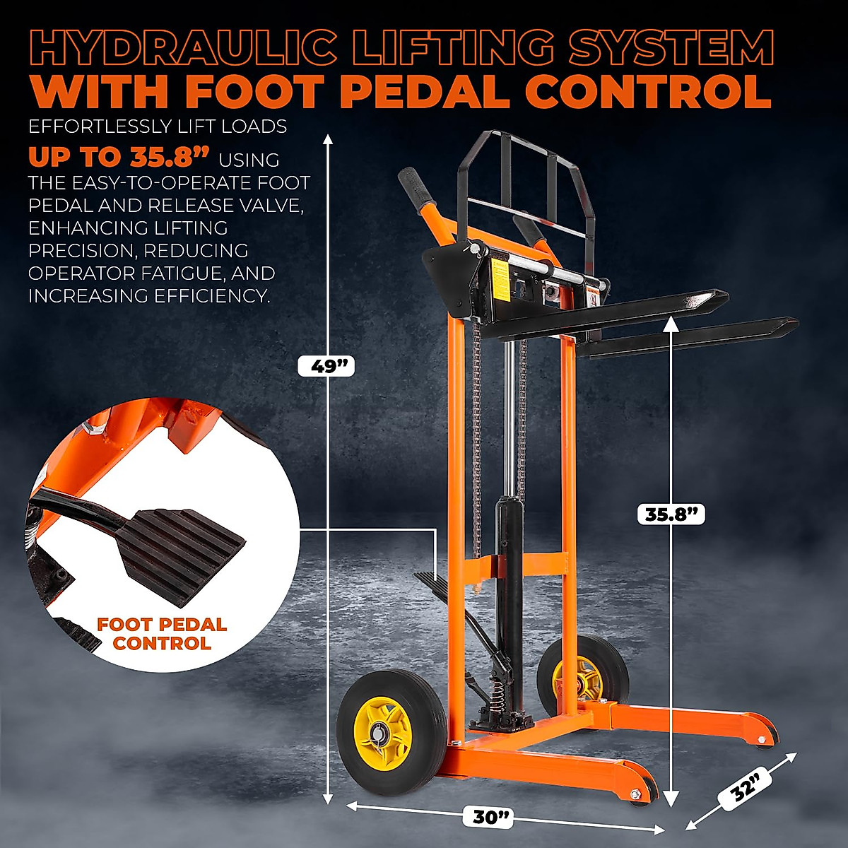 Stark USA Hydraulic Material Lift Dolly, 441lbs 35.8" Max Lift, Pallet Stacker Winch Stacker, Forklift, Truck Dolly, Pallet Jack, with Steel Platform