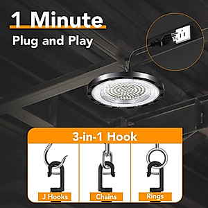 VANoopee 6 Pack 100W High Bay LED Shop Lights 5000K UFO LED High Bay Light Commercial Bay Lighting fixtures for Warehouse Workshop Barn Garage Gym - 5' Cable with Plug, 13000lm(400W MH/HPS Eqv.)