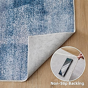 tniops Modern Light Navy Blue Area Rug,Non Slip Colorful Big Large Carpets, Abstract Machine Washable 5x7 Rugs for Living Room and Bedroom, Soft Blue and White Rug for Dining Center