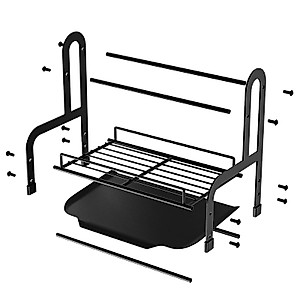 KINGBERWI Sponge Holder Kitchen Sink Caddy Organizer, Sponge Dish Soap Holder with Auto Drain Tray, Kitchen Countertop Organizer for Sponges Brush and Cleaning Towel, Black