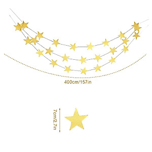 Gold Star Banner, 13Ft Glitter Paper Star Garland Hanging Stars Party Decorations for Birthday Easter Sunday Bridal Shower Baby Shower Wedding Decor