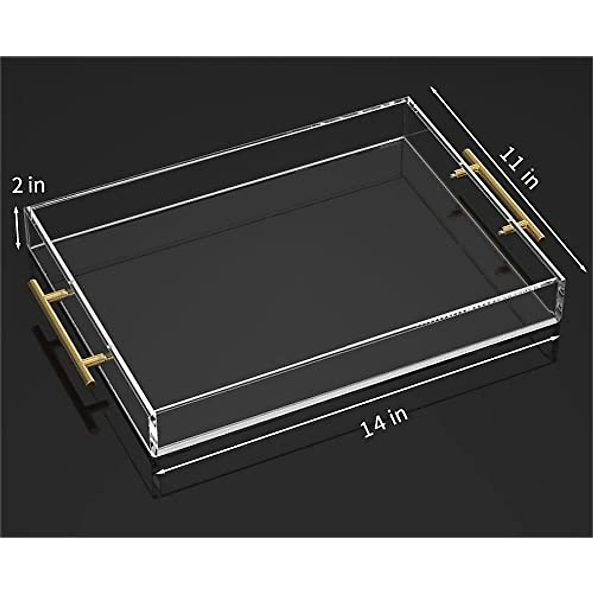 11x14 Clear Acrylic Tray with Gold Handle,Rectangular Acrylic Decorative Tray for Home Decor,Party,Ottoman,Makeup,Spill-Proof Acrylic Serving Tray for Food,Breakfast,Coffee