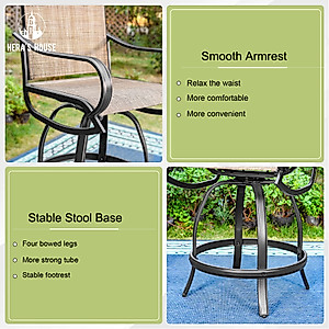 HERA'S HOUSE Outdoor Swivel Bar Stools, Counter Bar Height Patio Bar Stool Chairs with Solid Back & Armrest, All Weather Textilene Sling Fabric Chair for Deck Lawn Garden