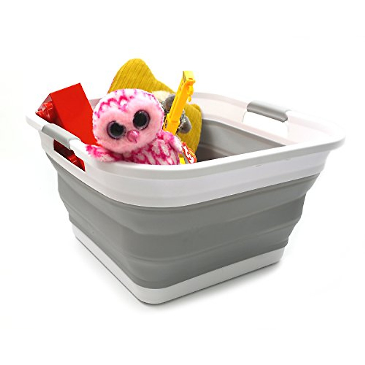 SAMMART 32L Collapsible Plastic Laundry Basket - Square Tub/Basket - Foldable Storage Container/Organizer - Portable Washing Tub - Space Saving Laundry Hamper (1, Grey)