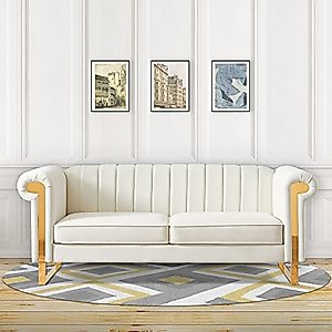 Koruiten Velvet Sofa Couch, Mid-Century Modern Couch with Arms and Removable Cushions, 84 Inch Love Seats Furniture for Living Room & Bedroom (White)